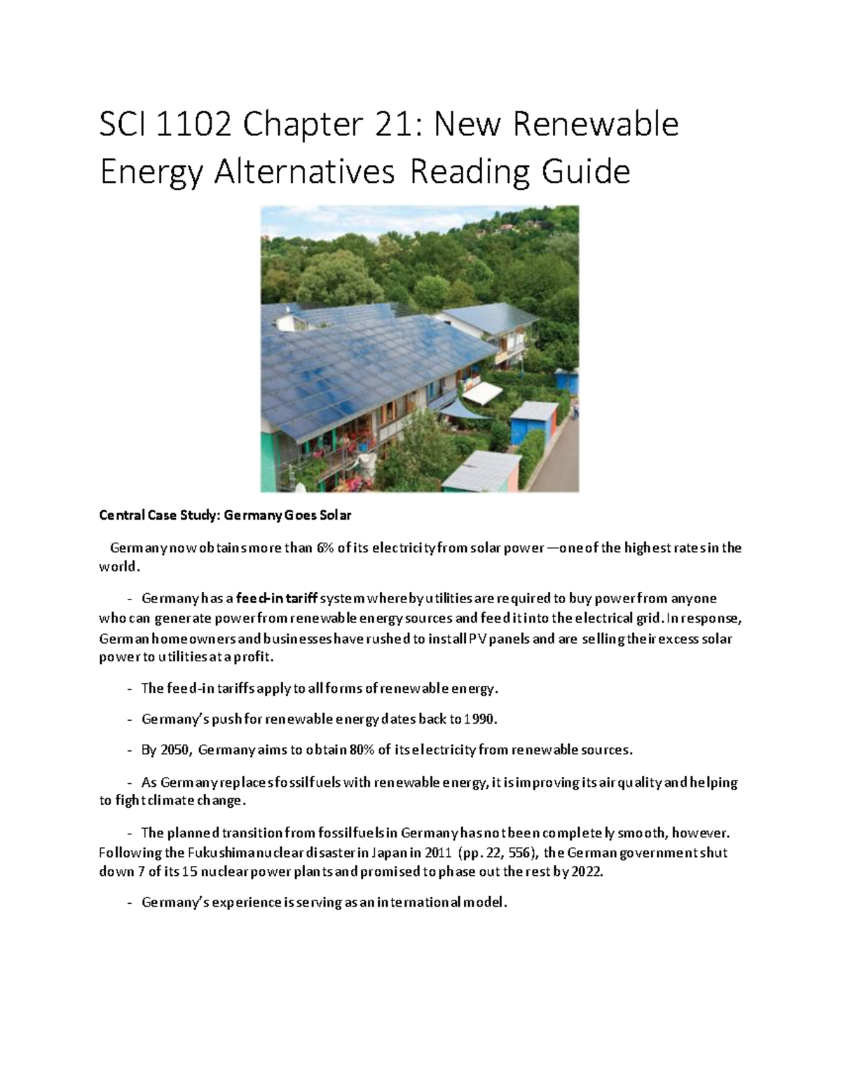 SCI 1102 Chapter 21 New Renewable Energy Alternatives Reading Guide ...