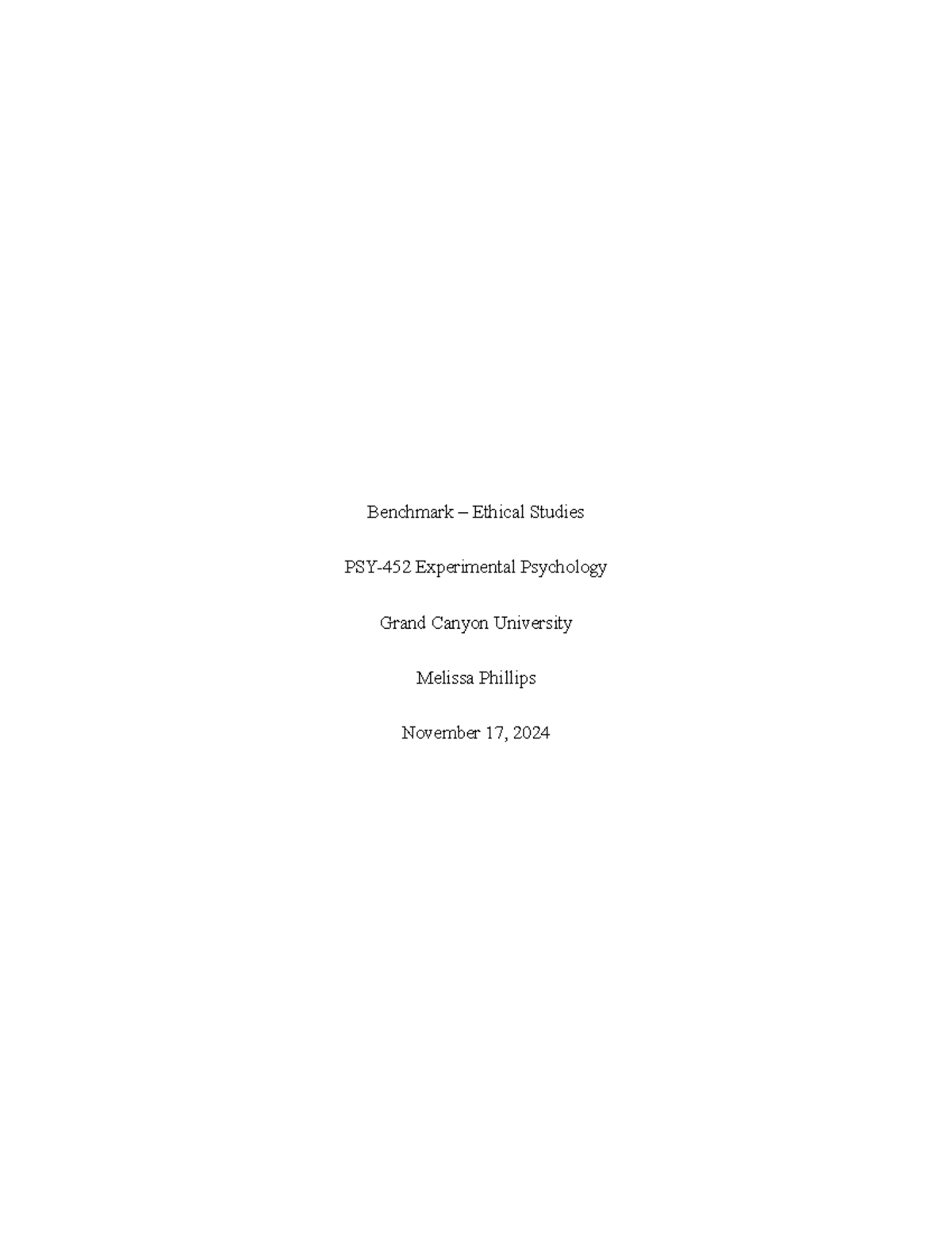 Benchmark Ethical Studies - Benchmark – Ethical Studies PSY-452 ...