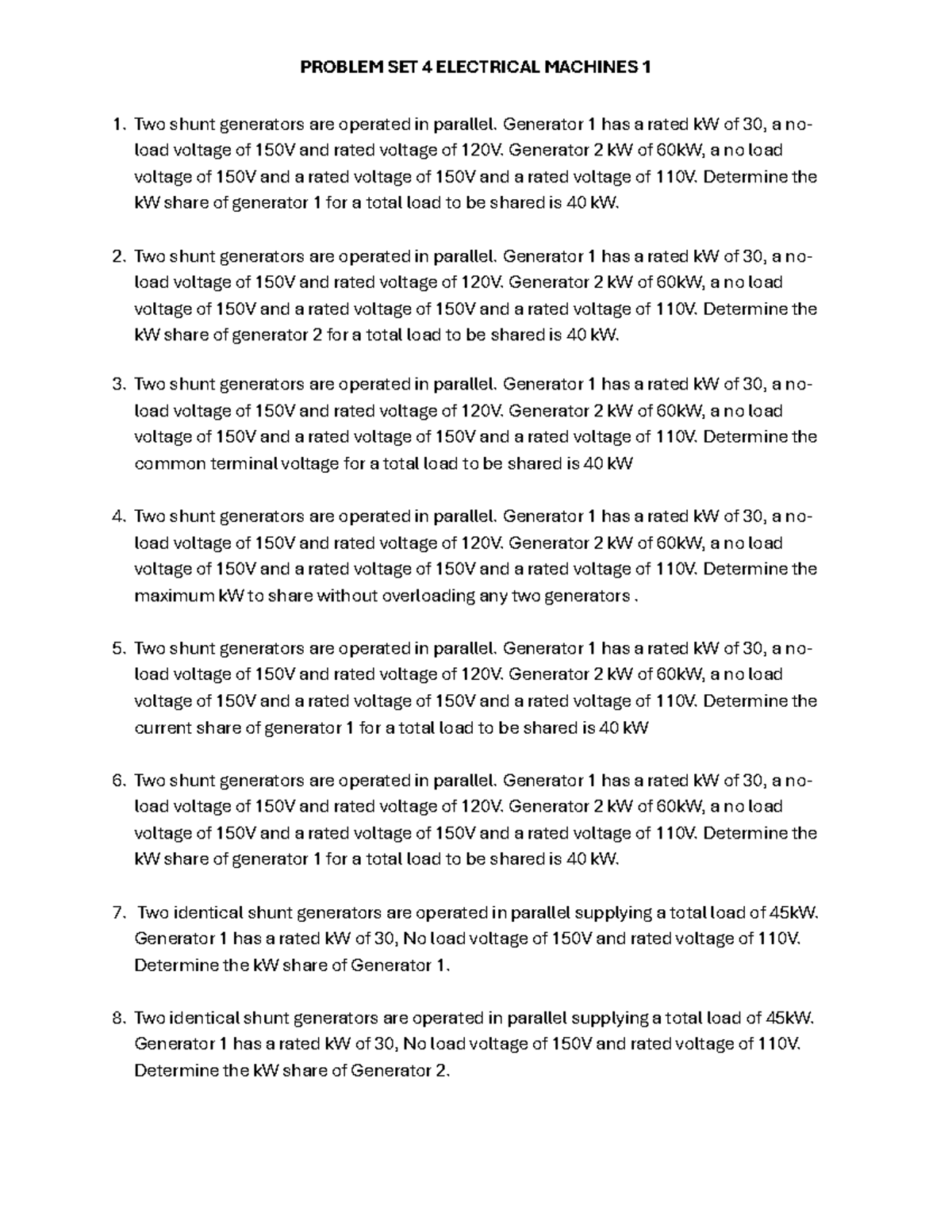 Problem-SET-4- Parallel- Operation-OF-DC- Generator-EM1 - PROBLEM SET 4 ELECTRICAL MACHINES 1 ...