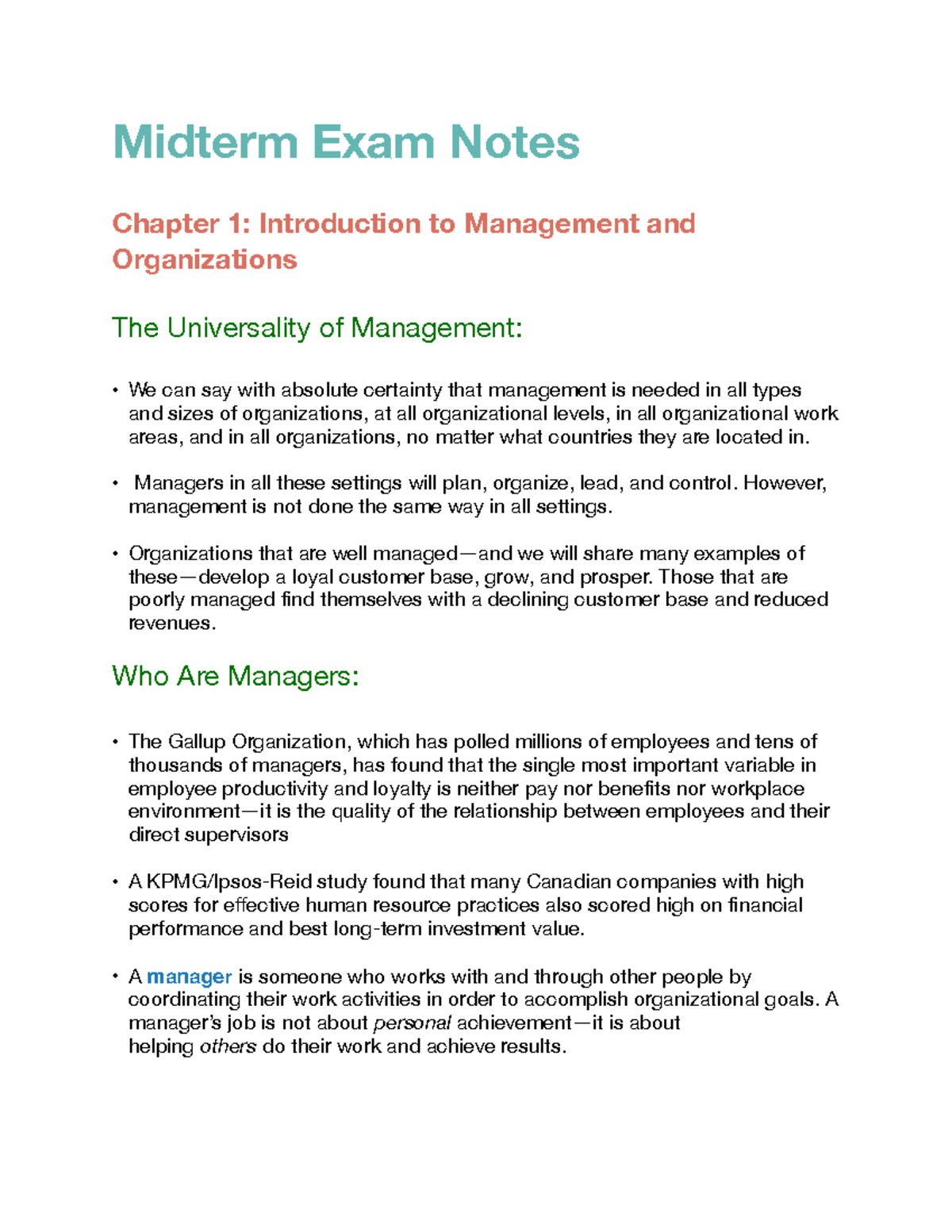 Midterm notes - iii - Midterm Exam Notes Chapter 1: Introduction to ...