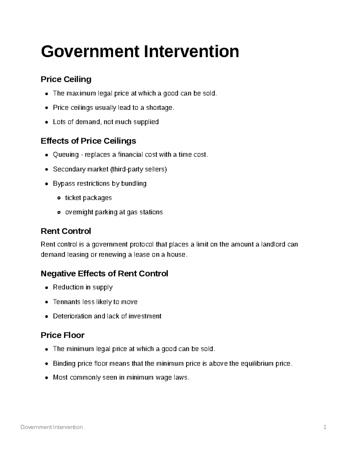 Government Intervention Notes - Government Intervention 1 Government ...
