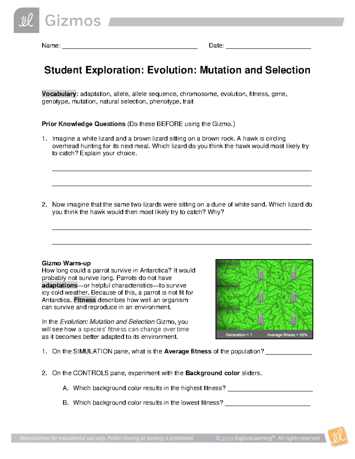 Kami Export - Evolution Mutation and Selection Gizmo Student Sheet ...