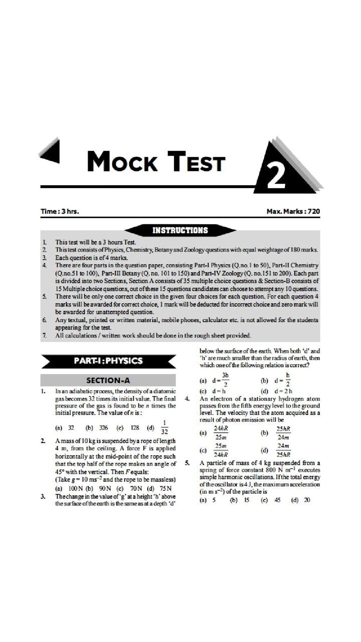 Mock Test -2 - BSc - Studocu