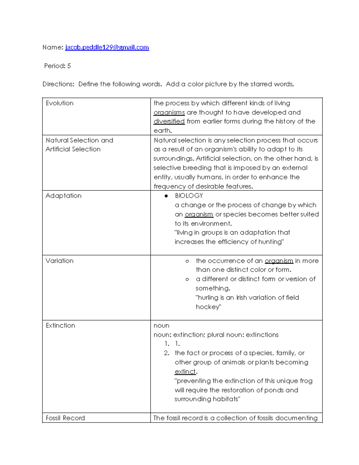 Copy of 1-Vocab- Evolution - Name: jacob@gmail Period: 5 Directions ...