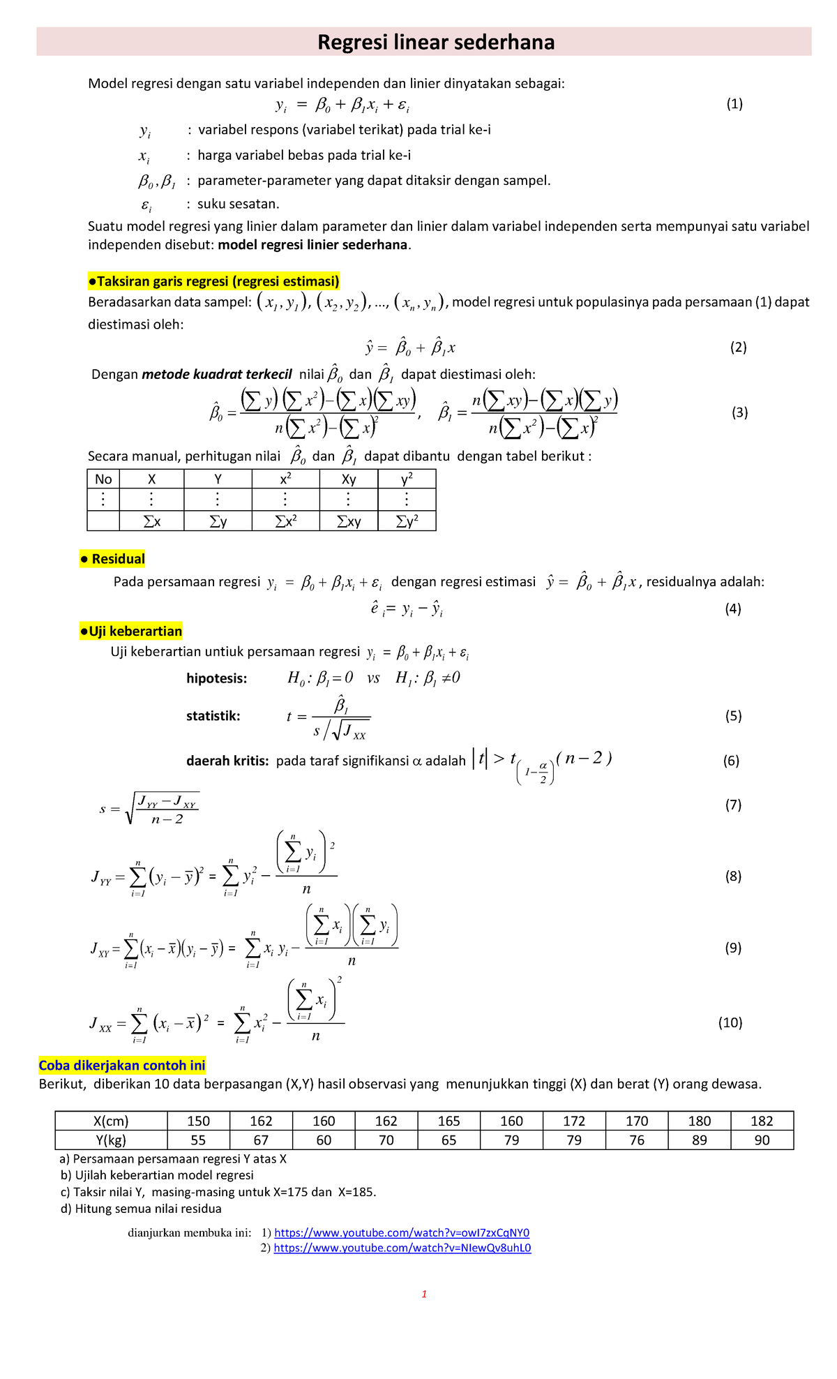 ZA Kuliah 1 Anregvar - Pertemuan Pertama analisis regresi dan varians ...