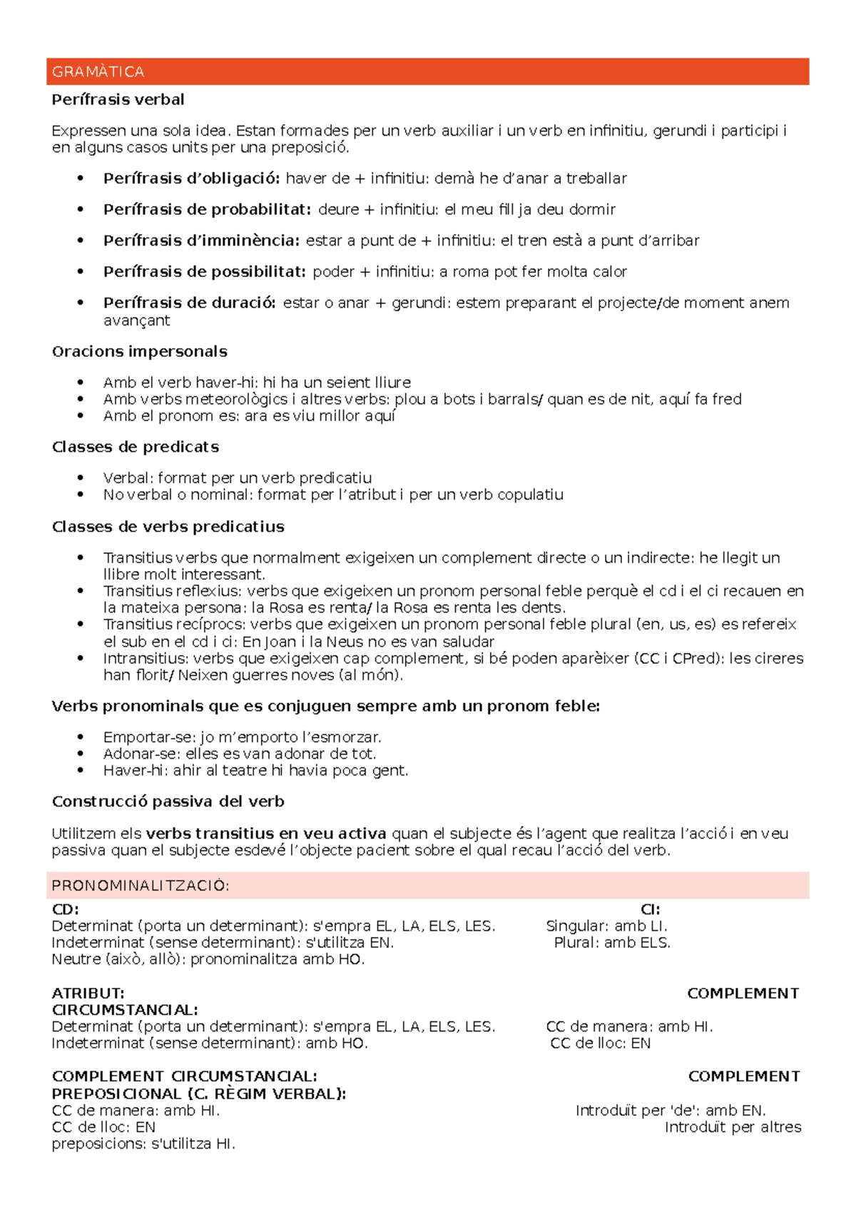 Català global 4t ESO - resum de la part de gramàtica, ortografia i textos - GRAMÀTICA Perífrasis ...