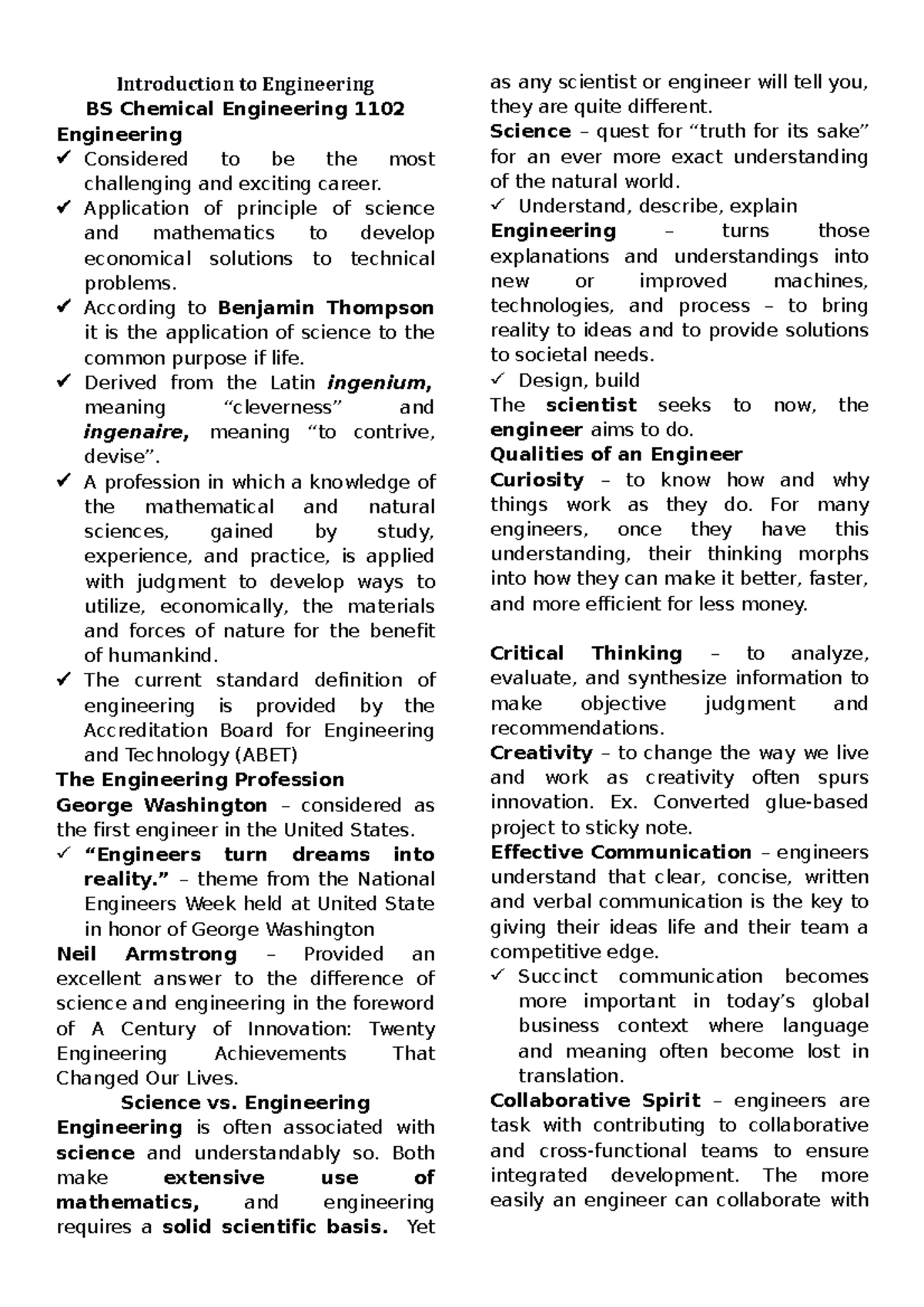Introduction to Engineering - Application of principle of science and ...