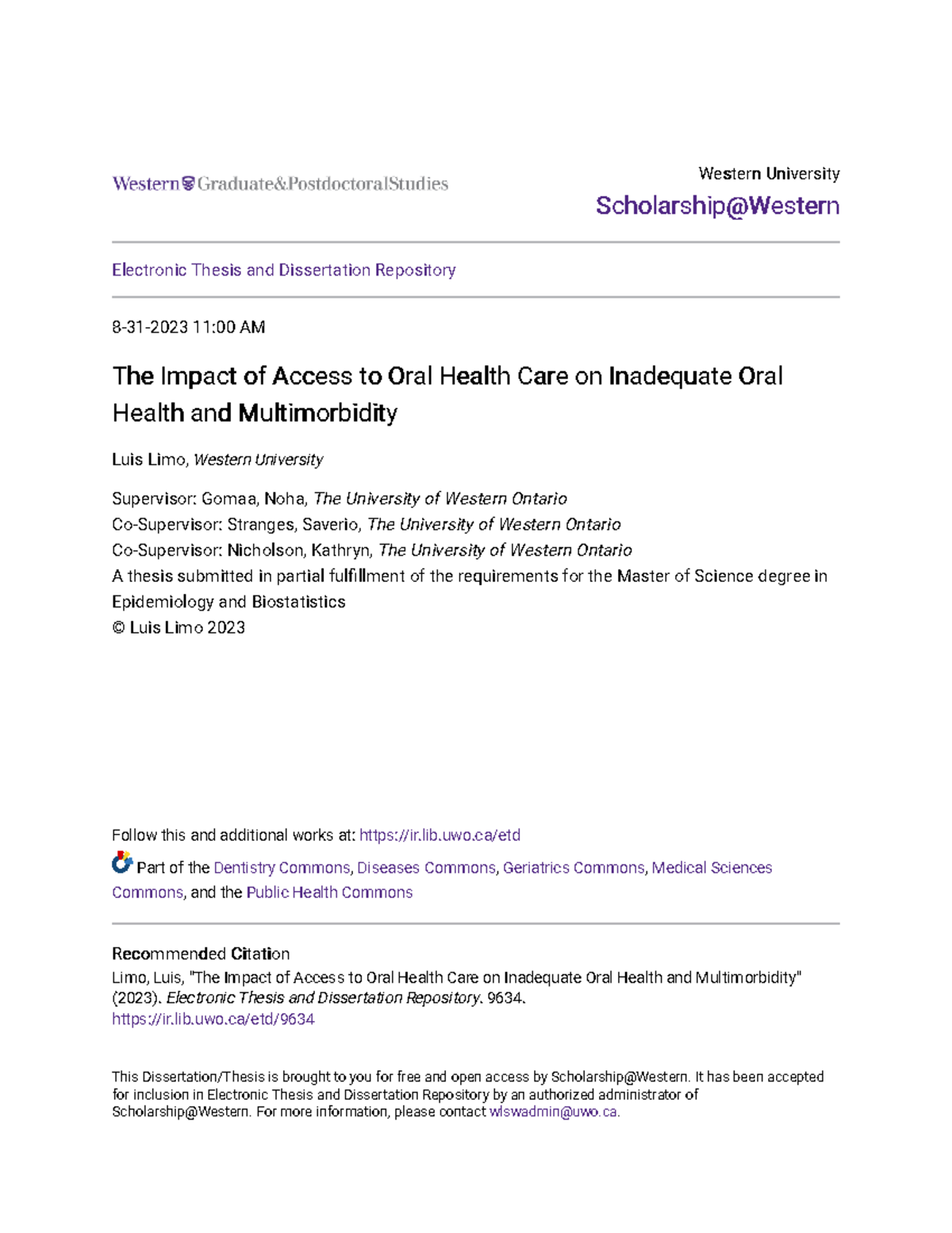 The Impact of Access to Oral Health Care on Inadequate Oral Healt - lib ...