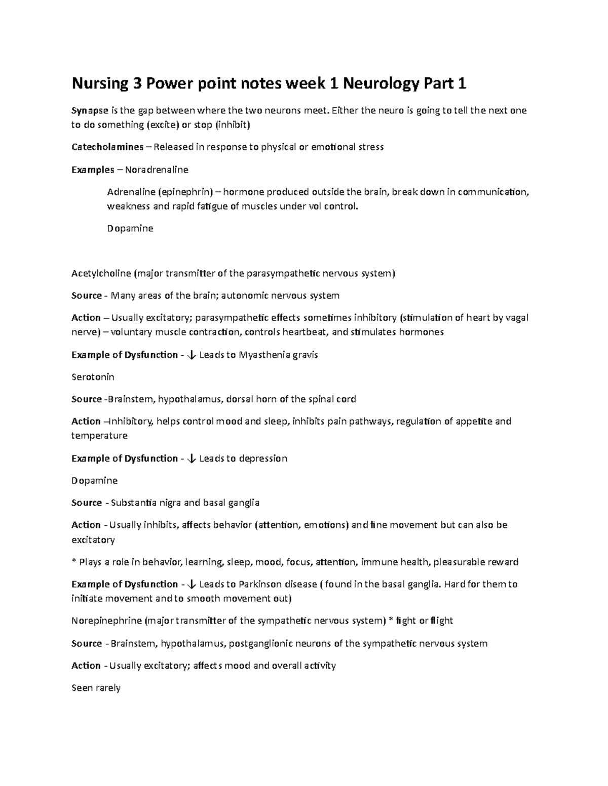 Nursing 3 Power point notes week 1 Neurology Part 1 - Nursing 3 Power ...