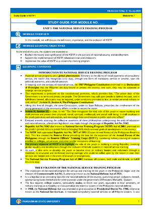 NSTP-1 - Lecture notes 2-4 - National Service Training Program 1 ...