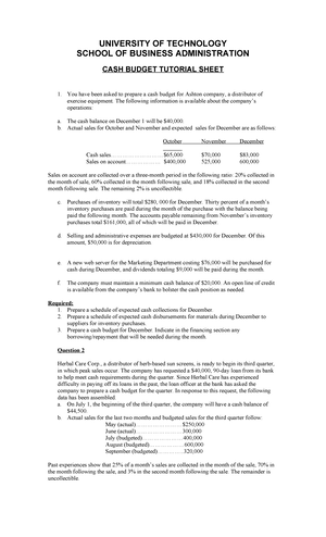 CVP tutorial sheet - UNIVERSITY OF TECHNOLOGY SCHOOL OF BUSINESS ...