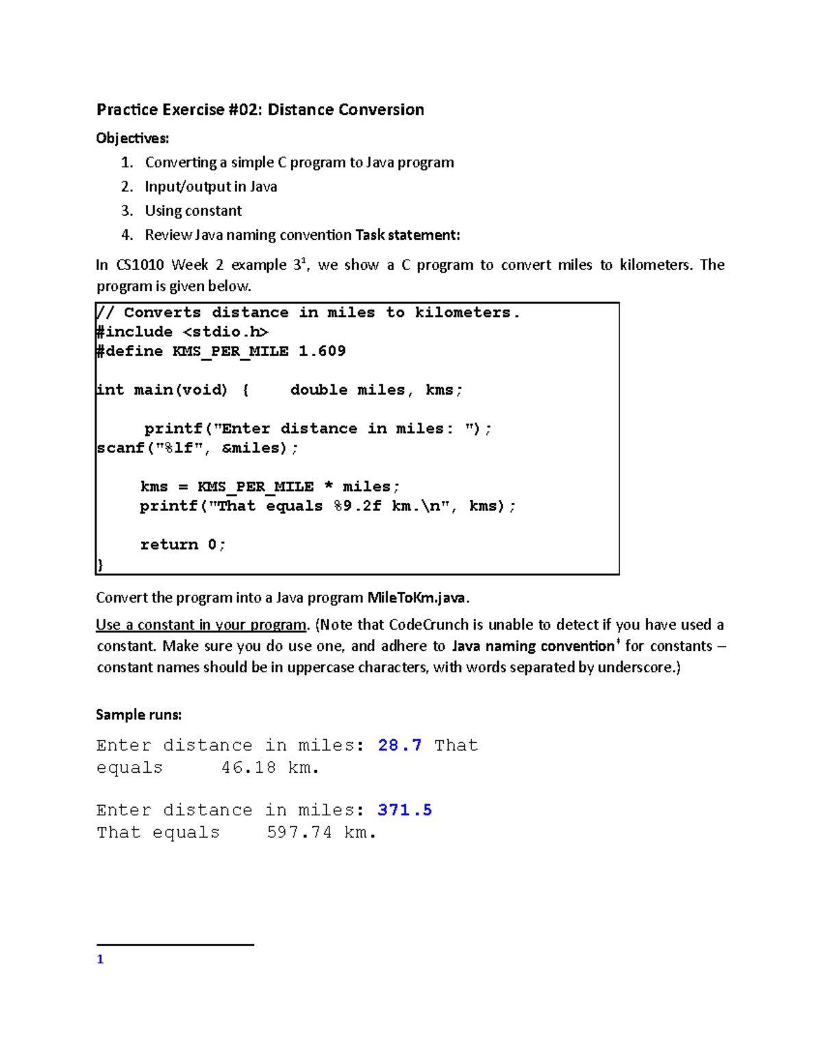 Distance Conversion Java Programming Practice Exercise 02 Distance Conversion Objectives