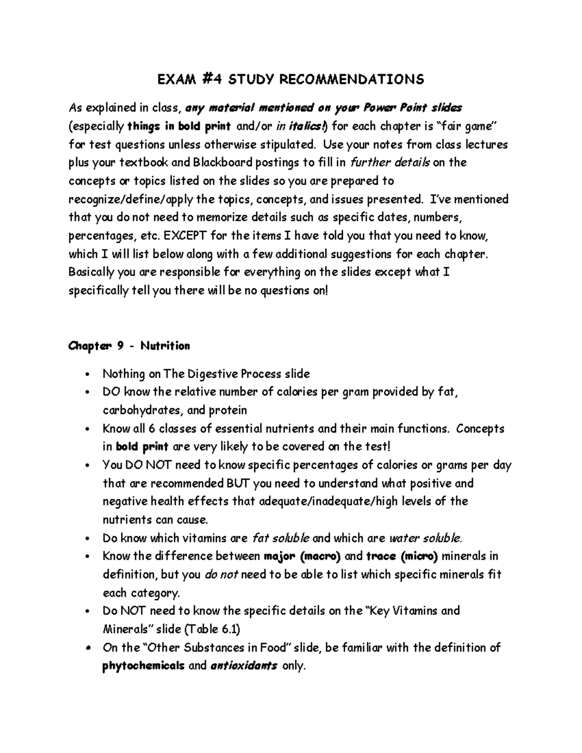 Exam 4 Study Recommendations - EXAM #4 STUDY RECOMMENDATIONS As ...