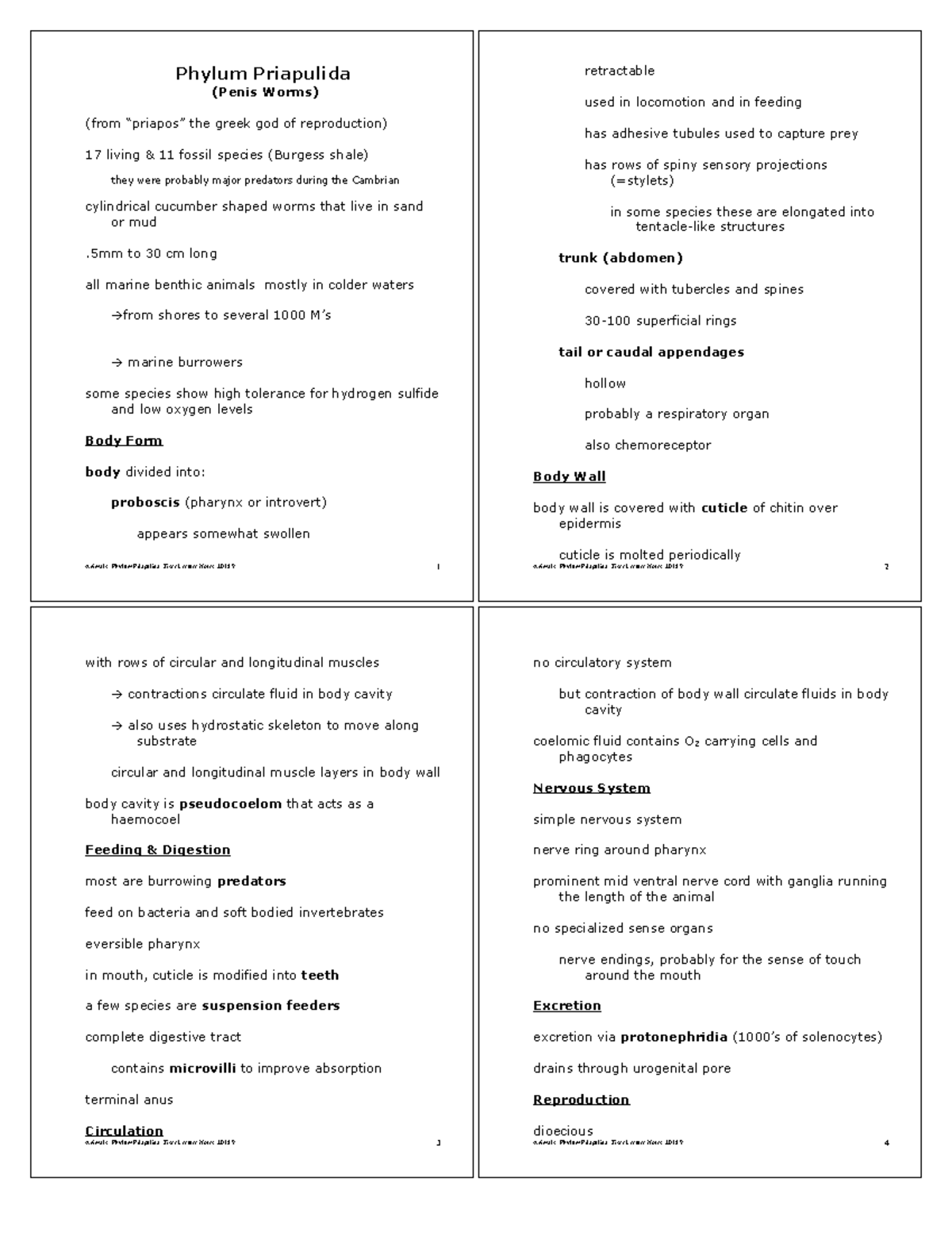 Phylum Priapulida - General Zoology Lecture Notes and Handout - Animals ...