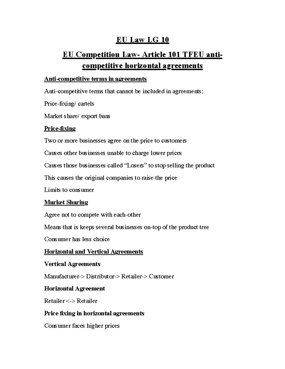 EU Law LG 10 pdff - EU Law LG 10 EU Competition Law- Article 101 TFEU anti- competitive ...