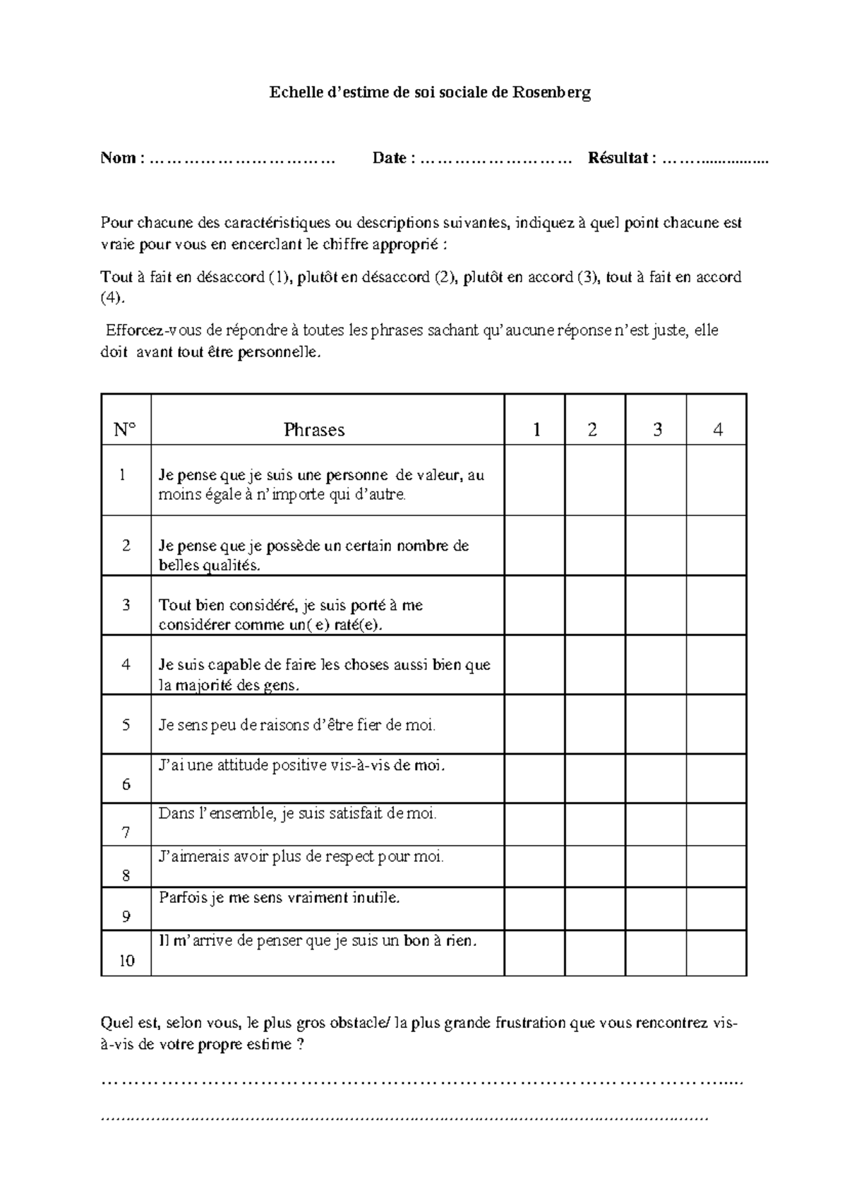 Echelle d'estime de soi pdf - Echelle d’estime de soi sociale de ...
