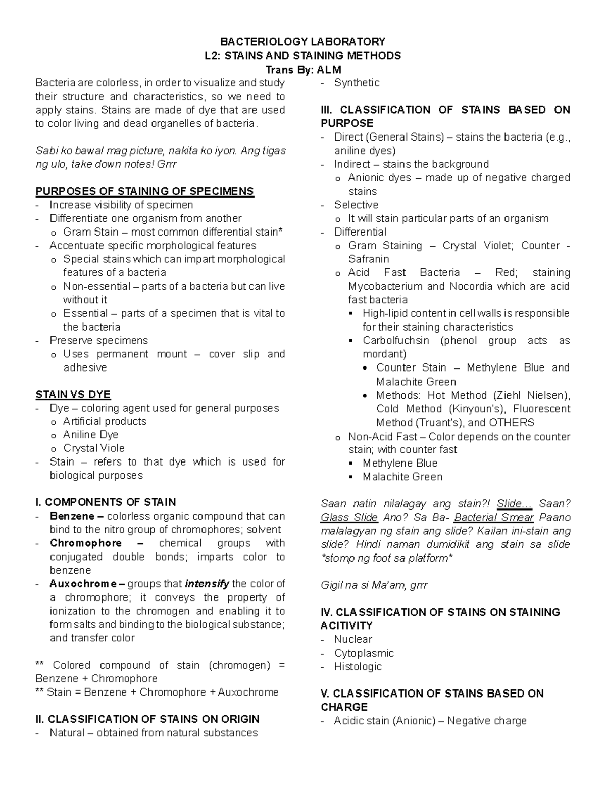 Bactelab L2 Staining Techniques - BACTERIOLOGY LABORATORY L2: STAINS AND STAINING METHODS Trans ...