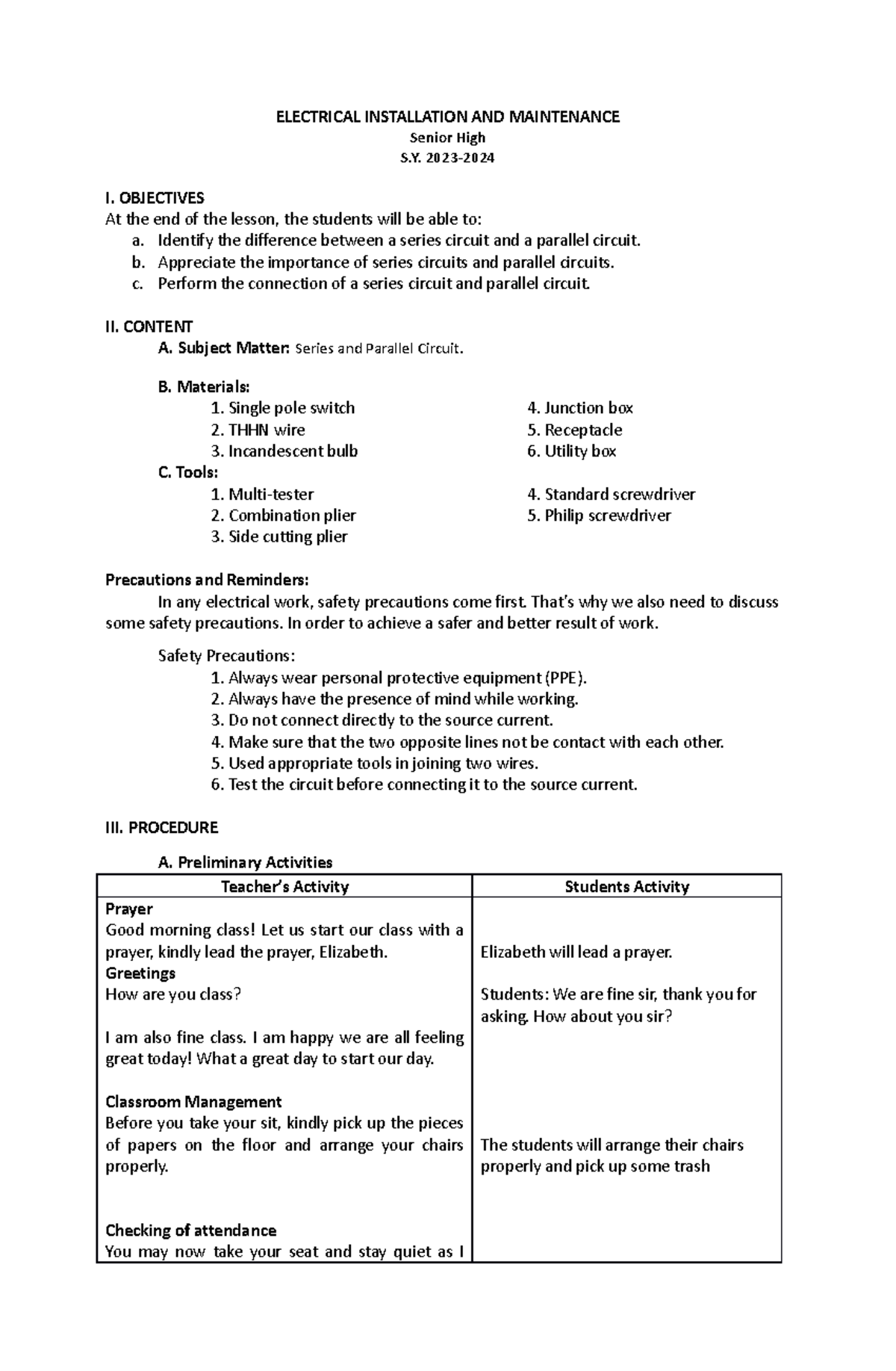 Electrical Electronics Installation - ELECTRICAL INSTALLATION AND ...