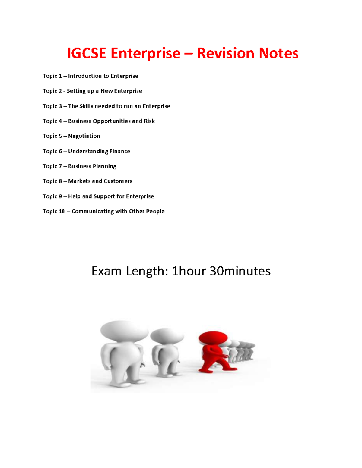Revision Booklet - IGCSE Enterprise – Revision Notes Topic 1 ...