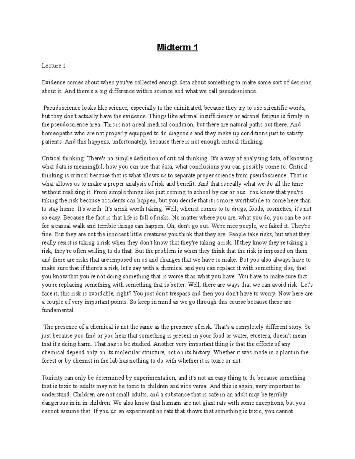 Chem 183 Notes M1 - Midterm 1 Lecture 1 Evidence comes about when you ...