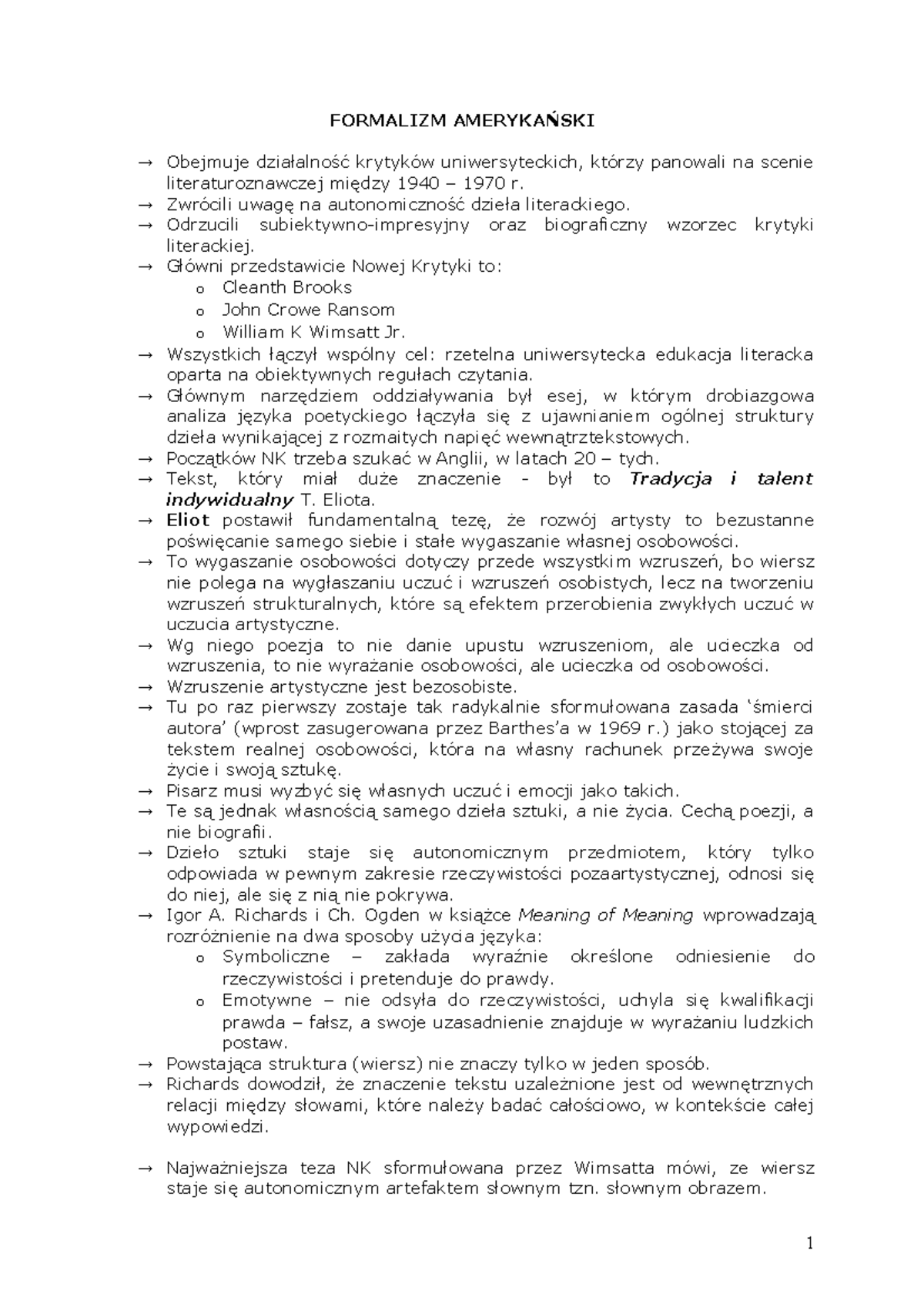 Formalizm AmerykaŃSKI - FORMALIZM AMERYKAŃSKI Obejmuje działalność ...