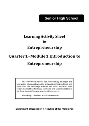 Q2-Entrepreneurship Module-1 - ` Entrepreneurship Quarter 2 – Module 1 ...