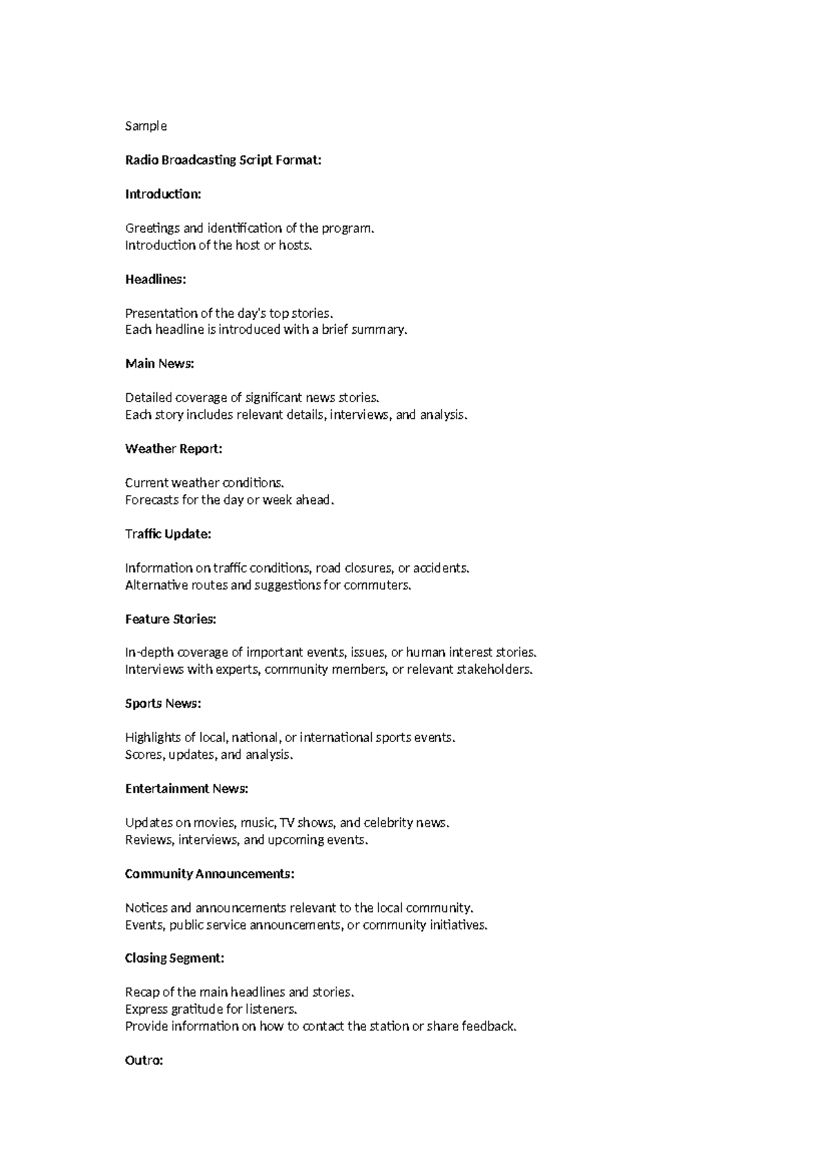 Sample RBS - Sample Radio Broadcasting Script Format: Introduction ...
