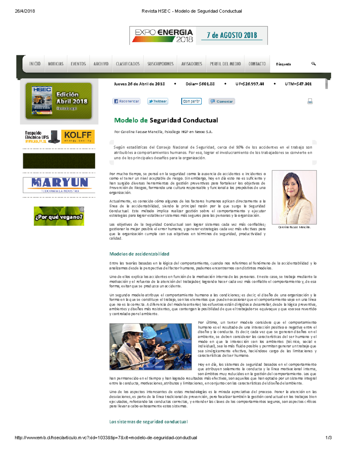 Revista HSEC - Modelo de Seguridad Conductual - 26/4/2018 Revista HSEC ...