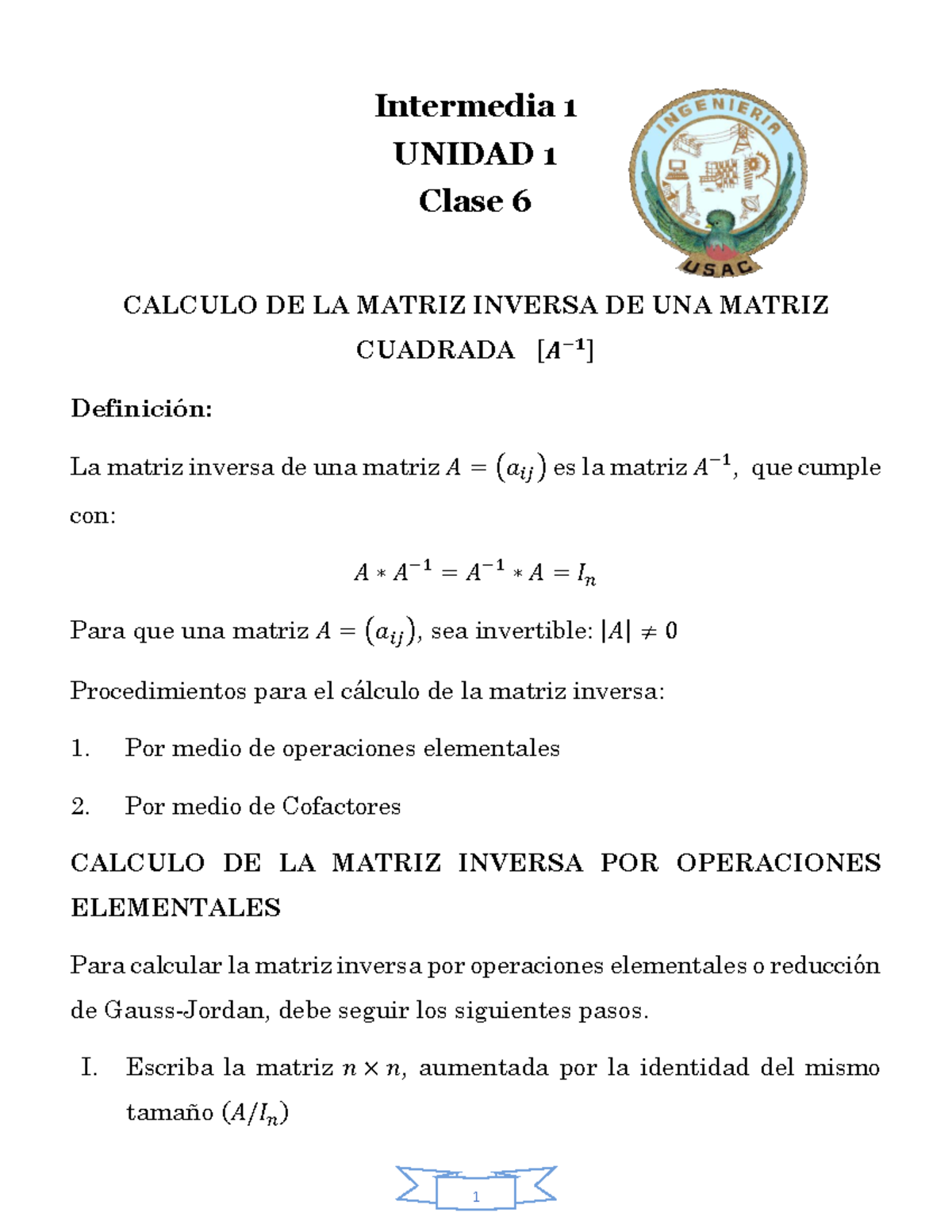 4. Matriz Inversa - Documentos con material de apoyo - Intermedia 1 ...