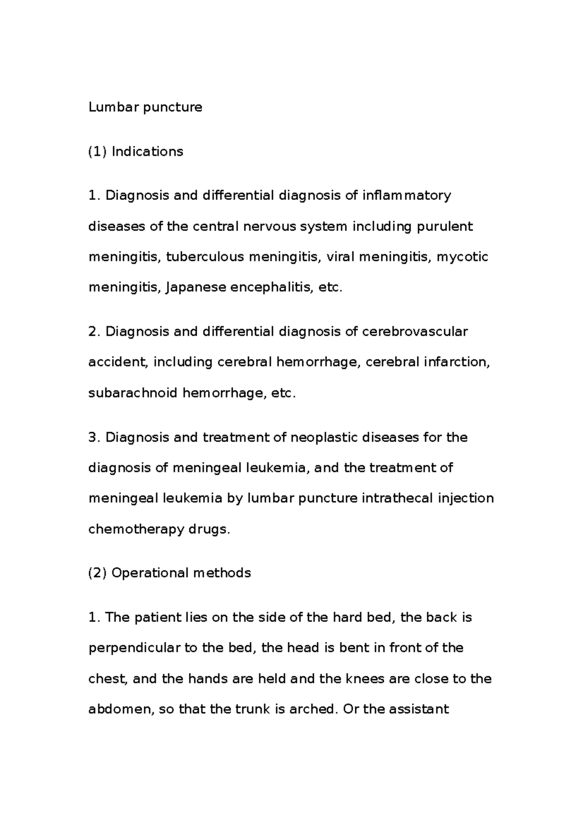 Lumbar puncture NURS222 - Lumbar puncture (1) Indications Diagnosis and ...