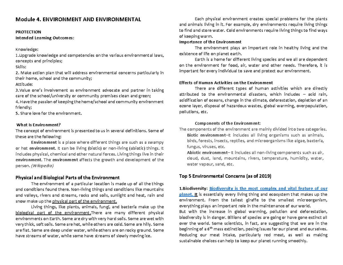 Module 4 5 1 - Module 4. ENVIRONMENT AND ENVIRONMENTAL PROTECTION ...