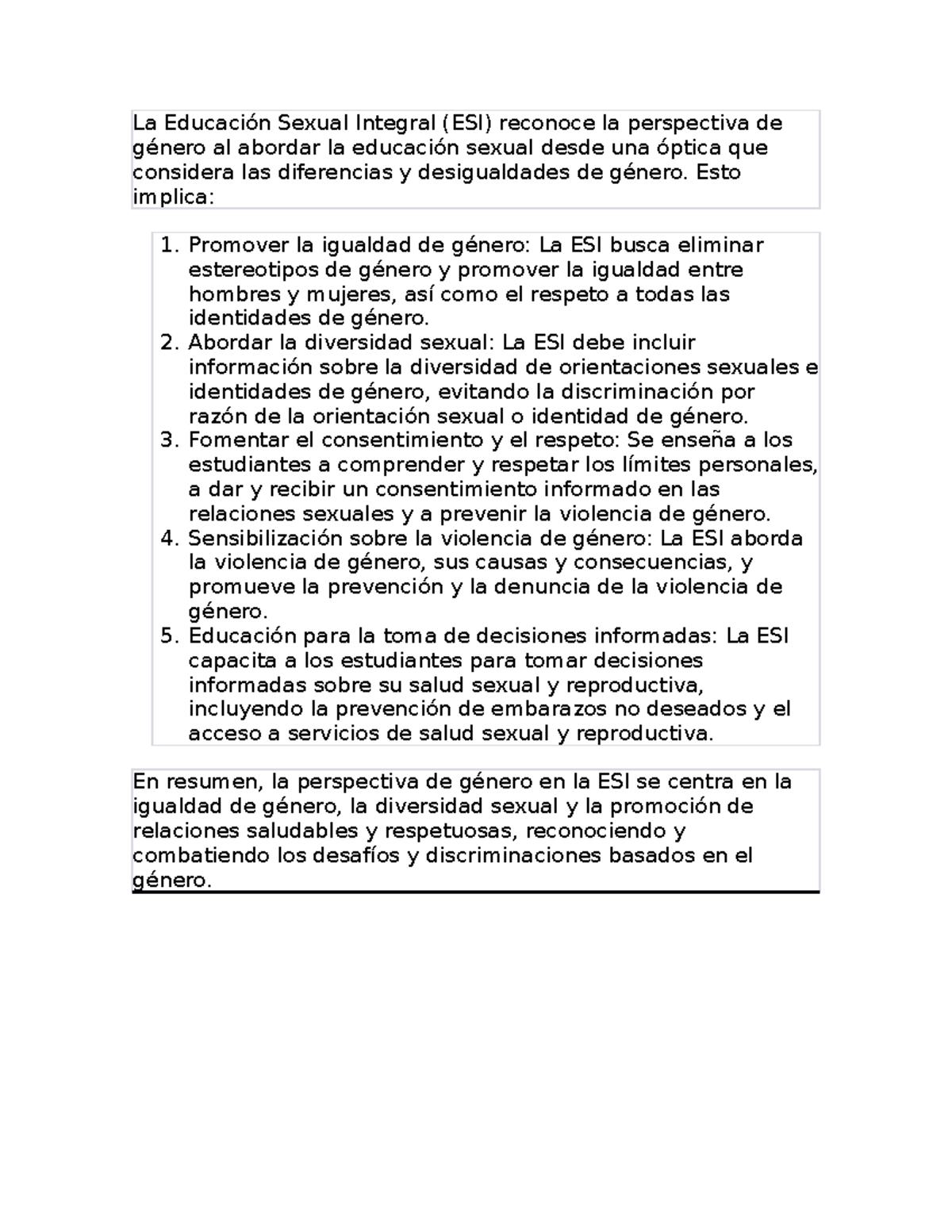 ESI tp villalba- barrera - La Educación Sexual Integral (ESI) reconoce la perspectiva de género ...