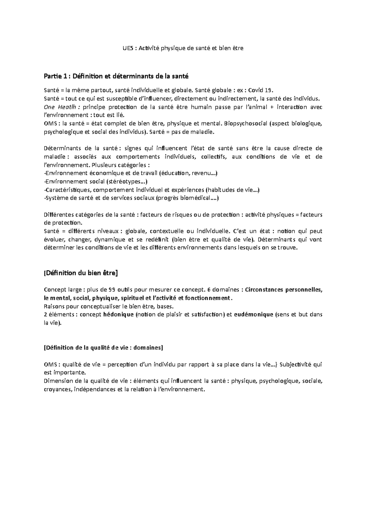 UE5 - Activité physique du bien être et de la santé - UE5 : Activité ...