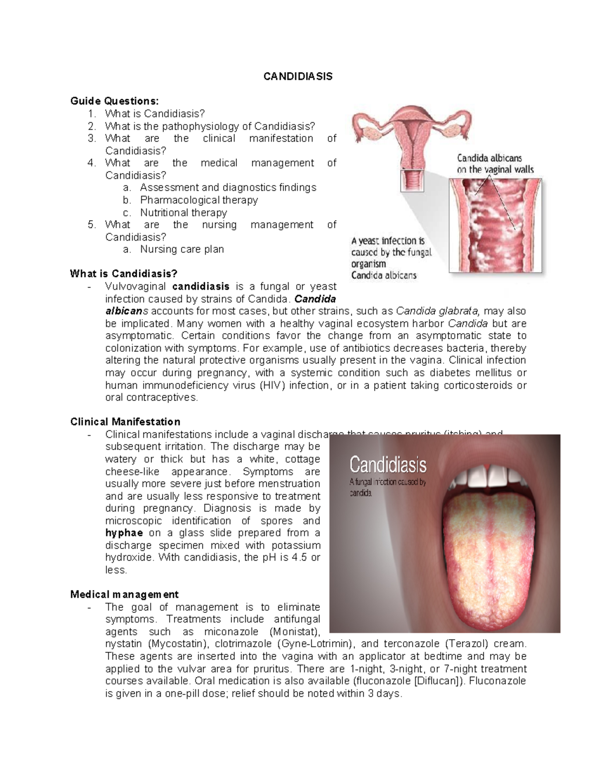 Candidiasis - BSN 2020 - CANDIDIASIS Guide Questions: 1. What is ...