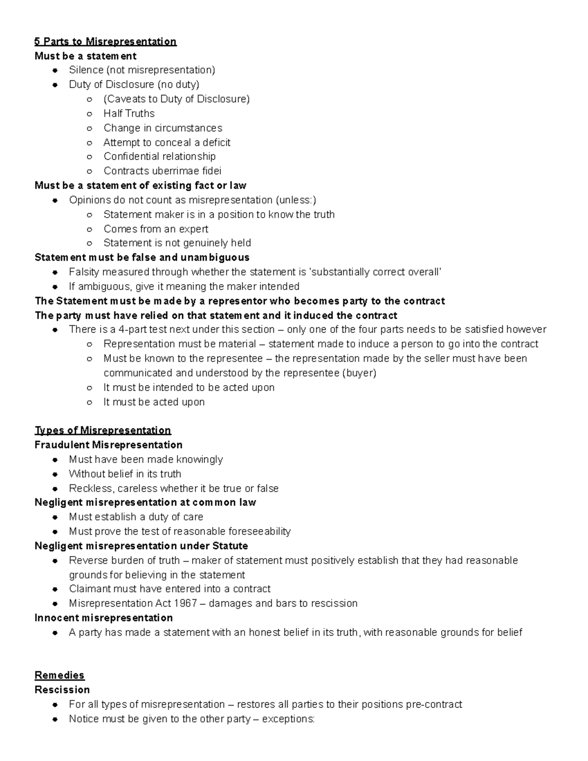 14 Misrepresentation Overview Problem Questions - 5 Parts to ...