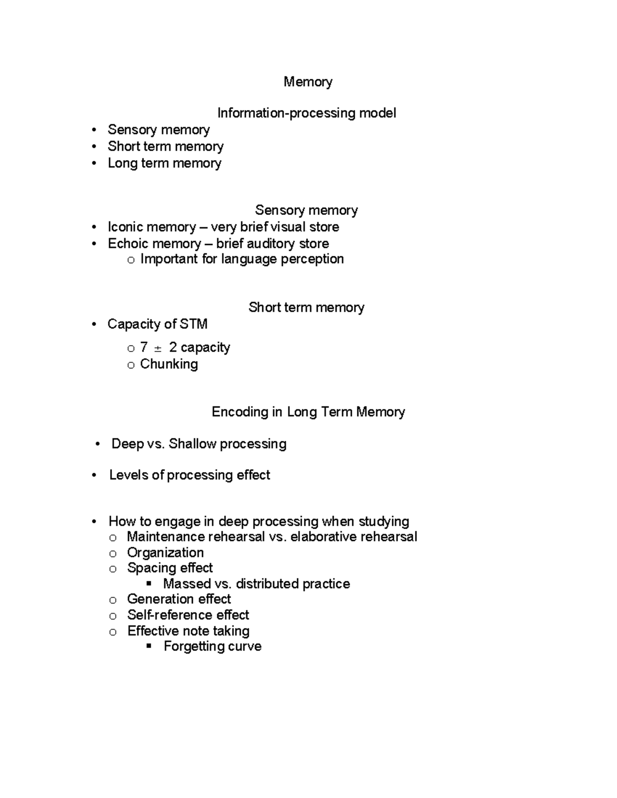 Memory - Course Section Overview - Memory Information-processing model ...