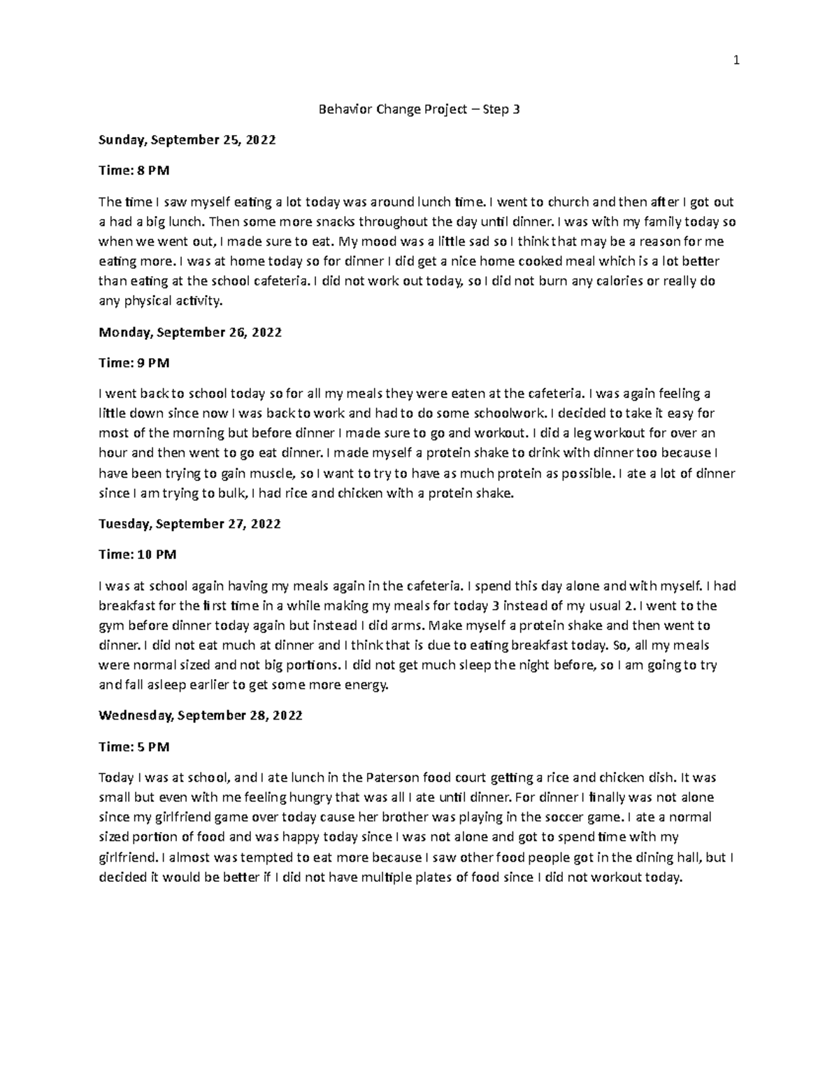 Behavior Change Pt. 3 - 1 Behavior Change Project – Step 3 Sunday ...