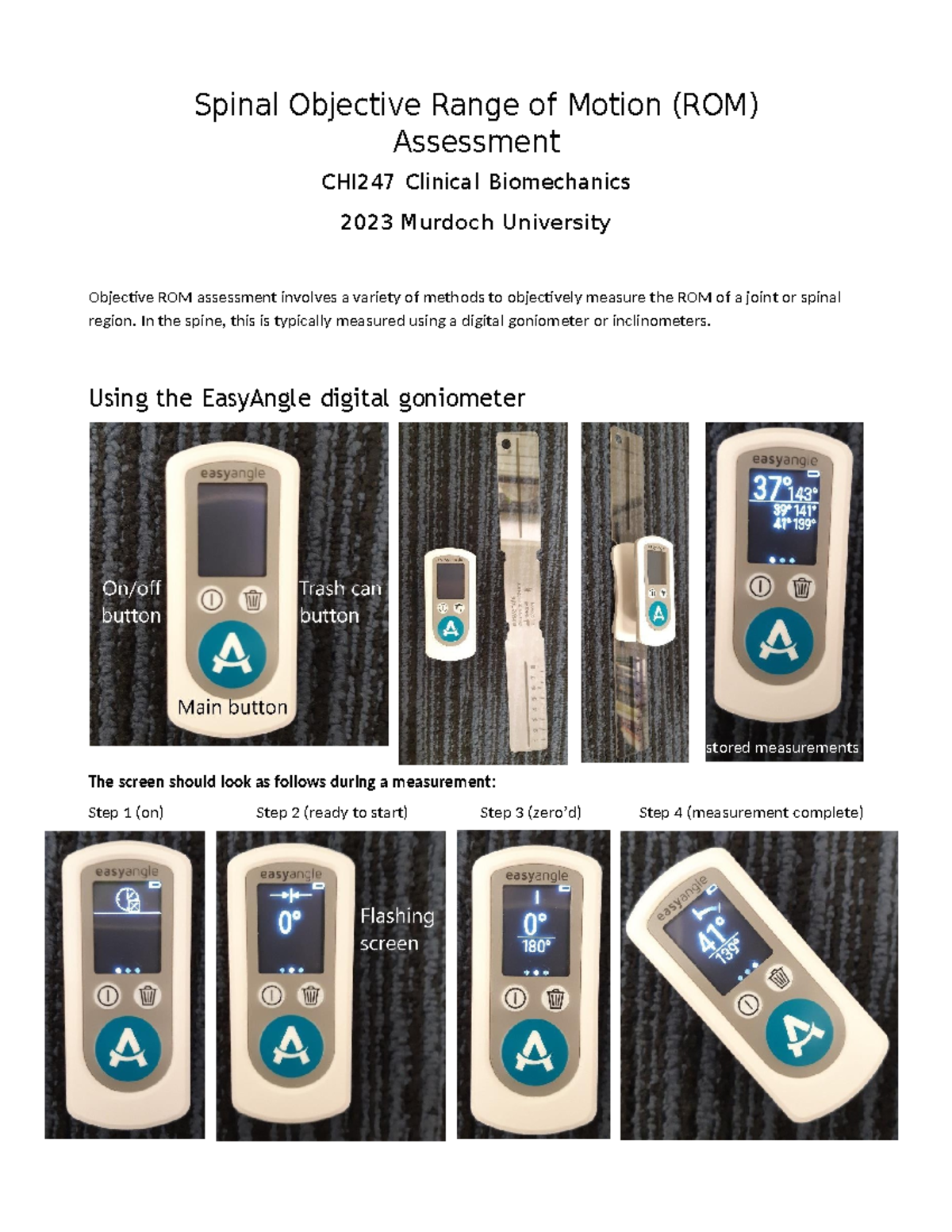 12 Objective Spinal ROM - stored measurements screen Spinal Objective ...