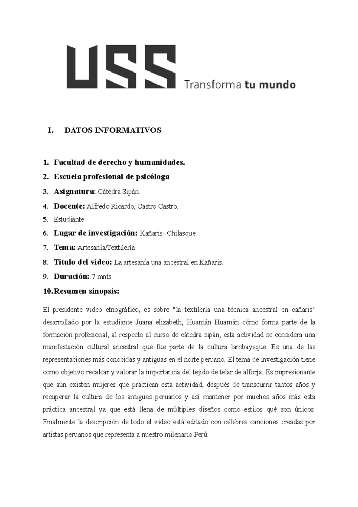 Datos Informativos - espero les sirva - I. DATOS INFORMATIVOS 1 ...