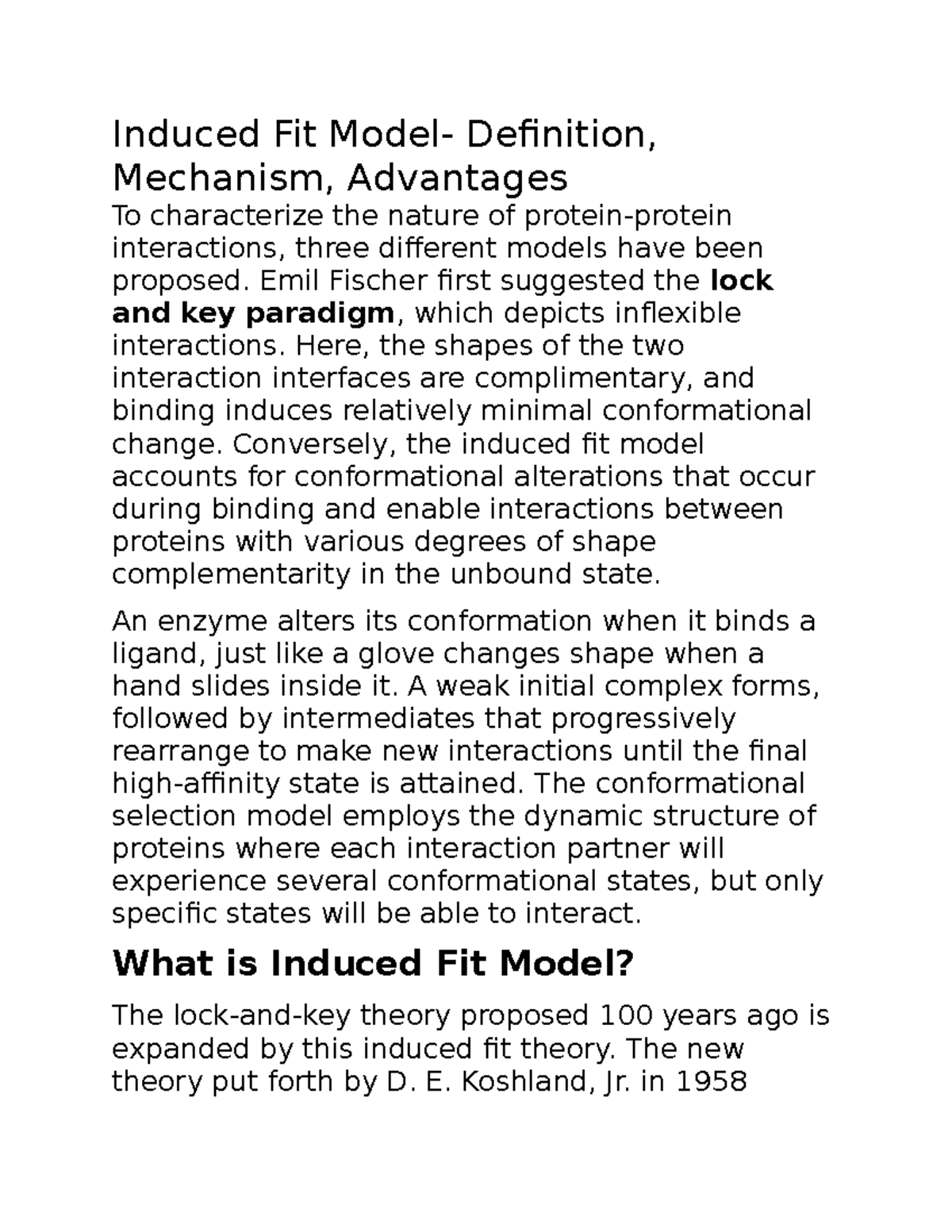 Bio 33 - notes - Induced Fit Model- Definition, Mechanism, Advantages ...