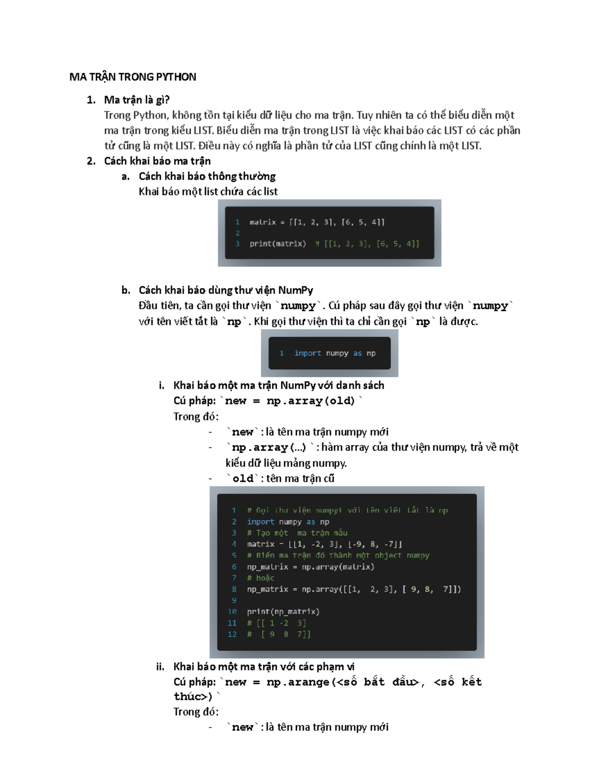 Phiếu 5 - none - MA TRẬN TRONG PYTHON Ma trận là gì? Trong Python ...