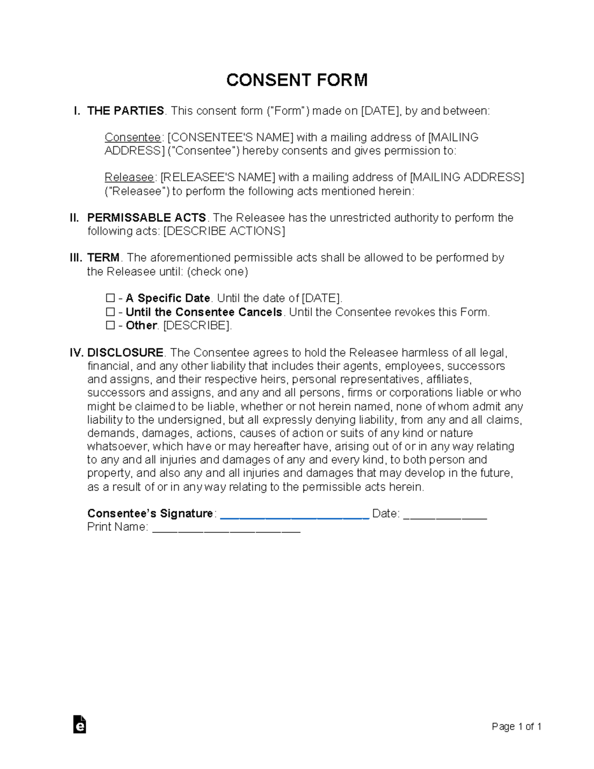 Consent-Form-Template - CONSENT FORM I. THE PARTIES. This consent form ...