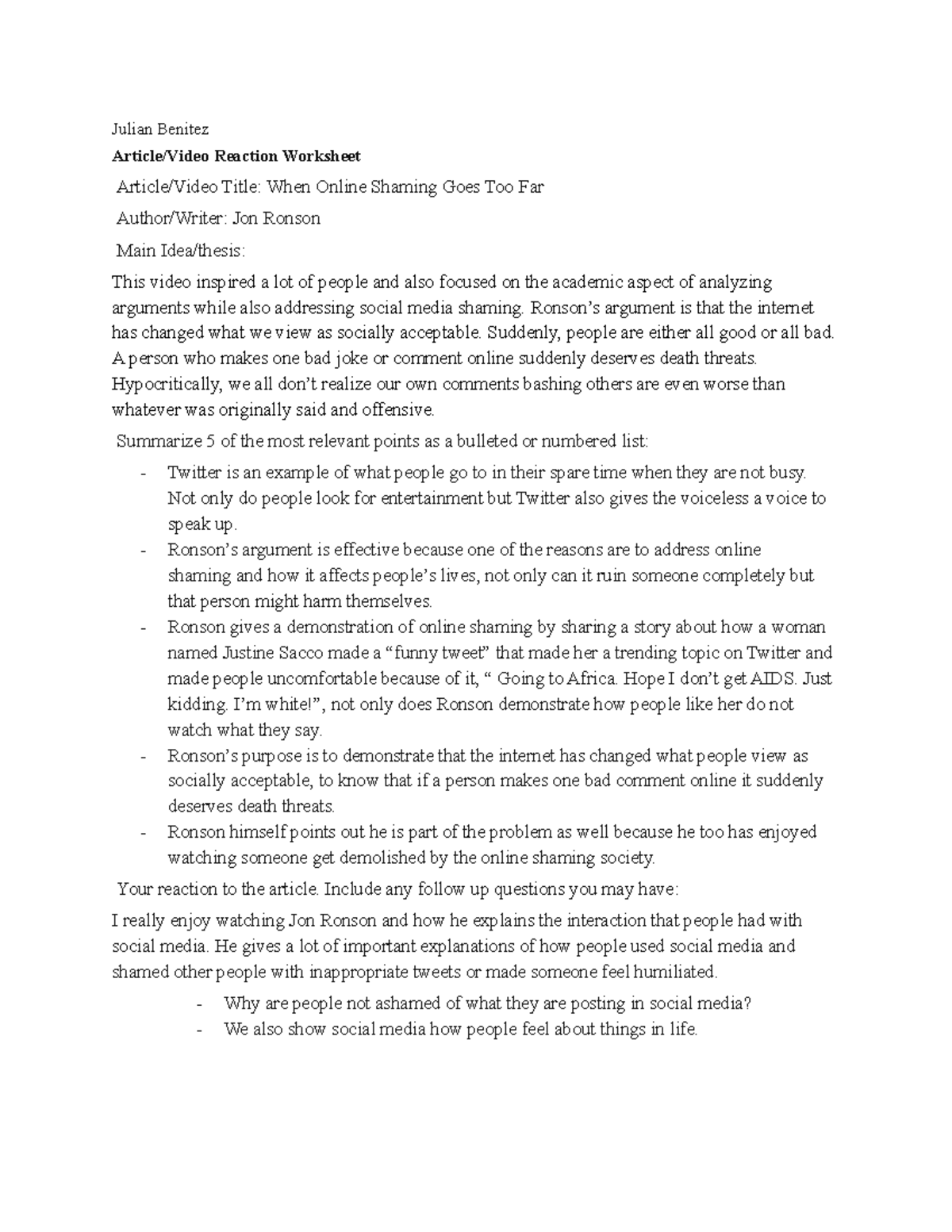 Article Reaction - Assignments - Julian Benitez Article/Video Reaction ...