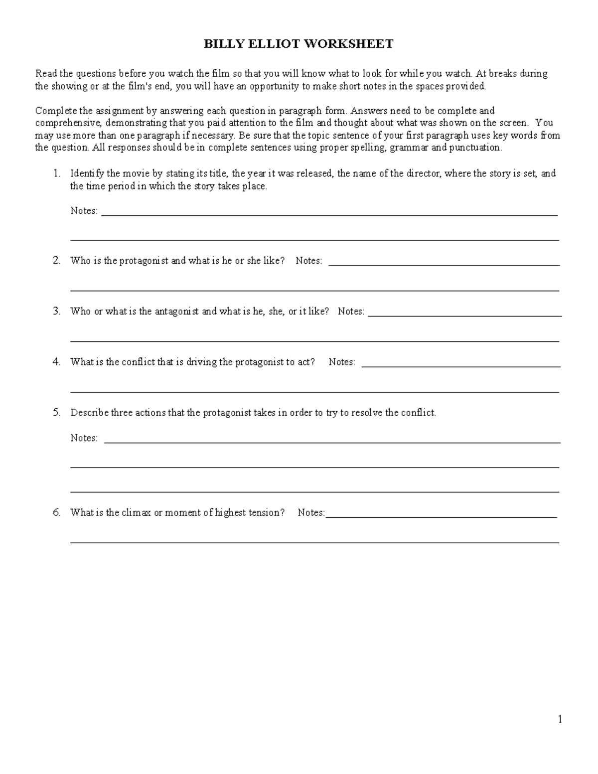 Film-study-worksheet ok - BILLY ELLIOT WORKSHEET Read the questions ...