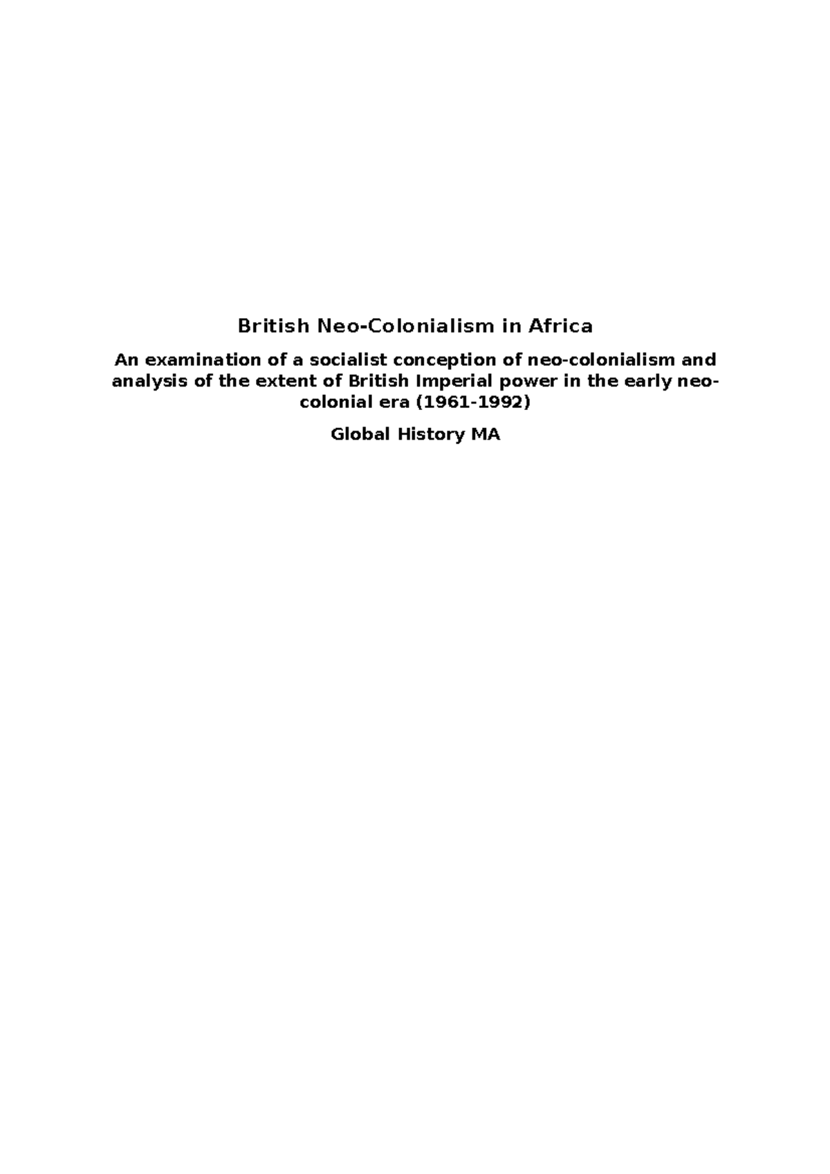 British Neo Colonialism in Africa An exa - British Neo-Colonialism in ...