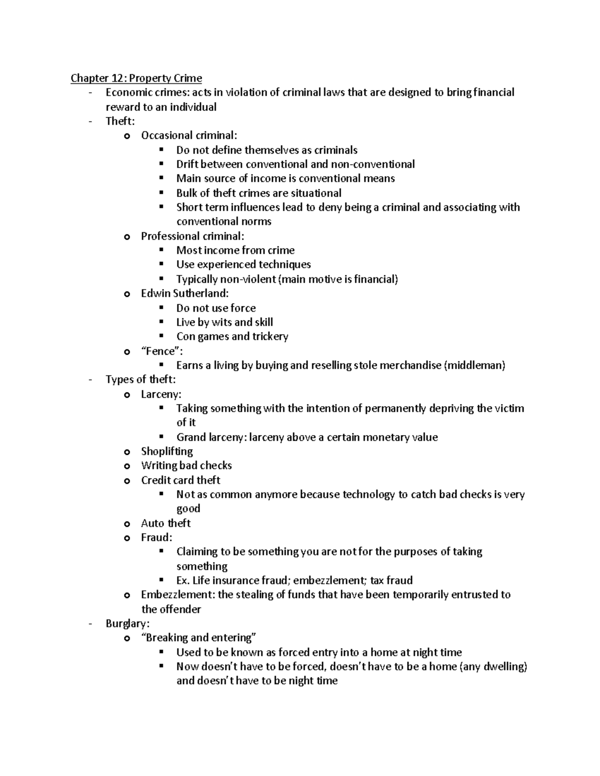 Intro to Crim Chapter 12 - Chapter 12: Property Crime - Economic crimes ...