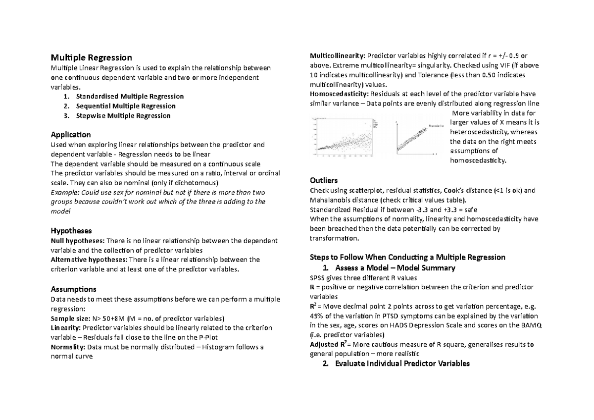 Multiple Regression - Summary of exam material - Multiple Regression ...