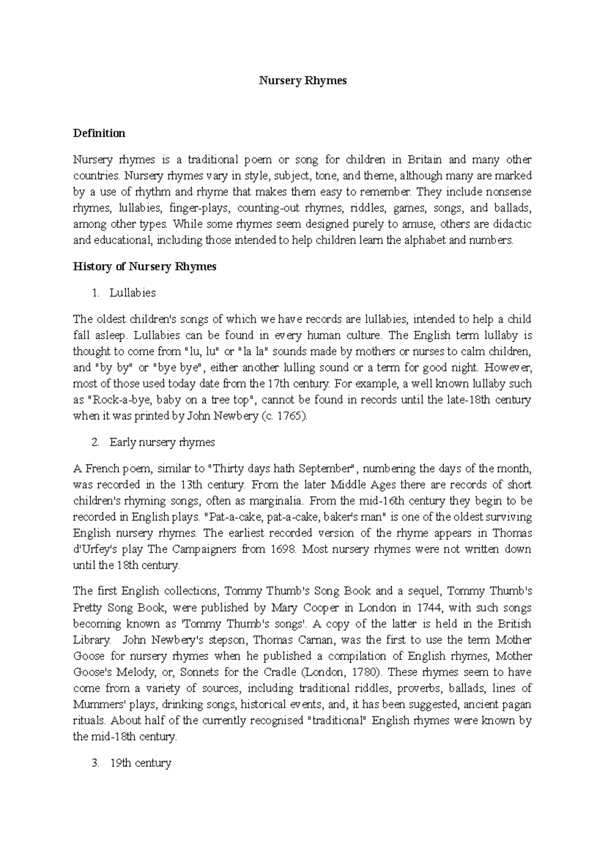 Nursery Rhymes Nursery Rhymes Definition Nursery Rhymes Is A 