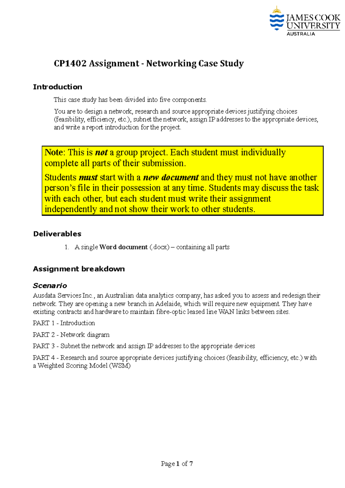 SP2 2020 CP1402 Assignment Case Study - CP1402 Assignment - Networking ...