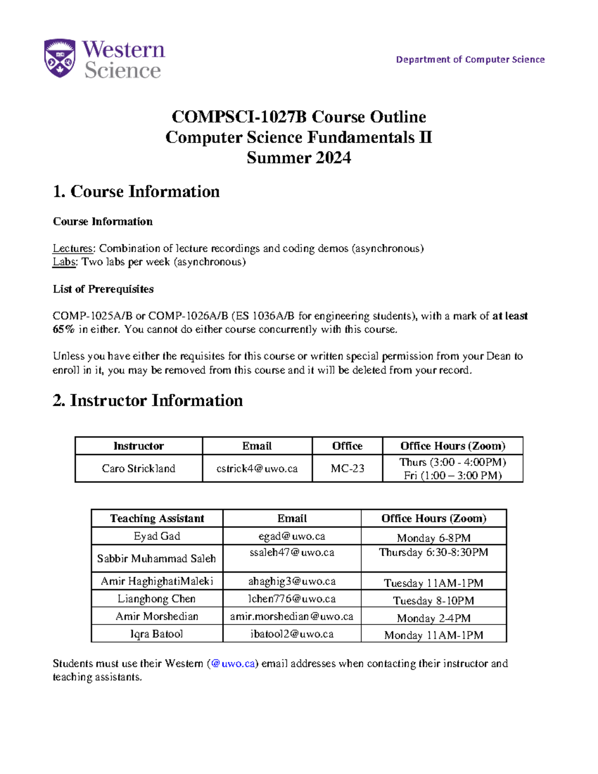 1027 syllabus - Department of Computer Science COMPSCI-1027B Course ...